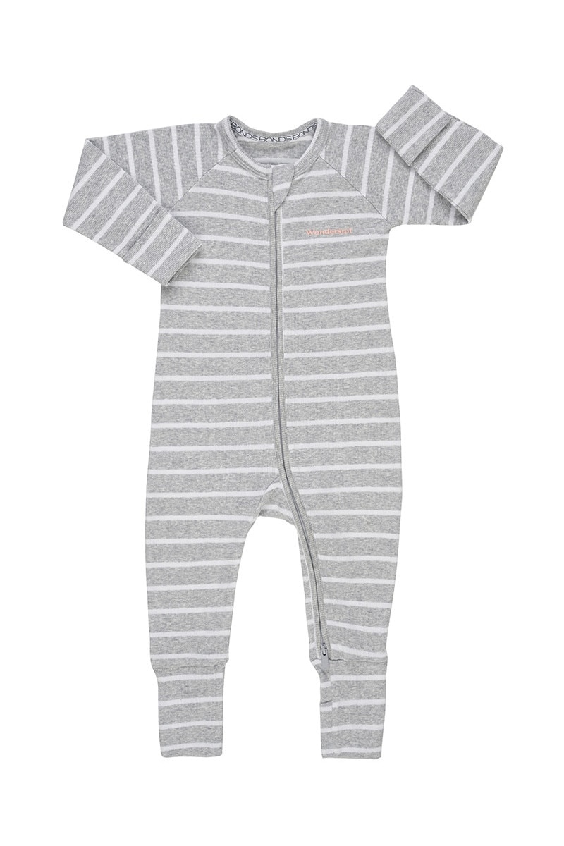 BONDS Ribbed Zip Wondersuit | BXKAA | New Grey Marle & White