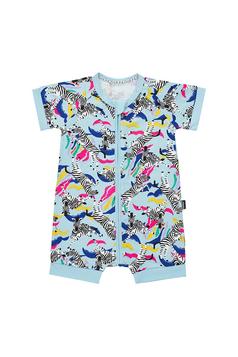 BONDS Zip Romper | BXP9A | Collage Zebra Calm Blue