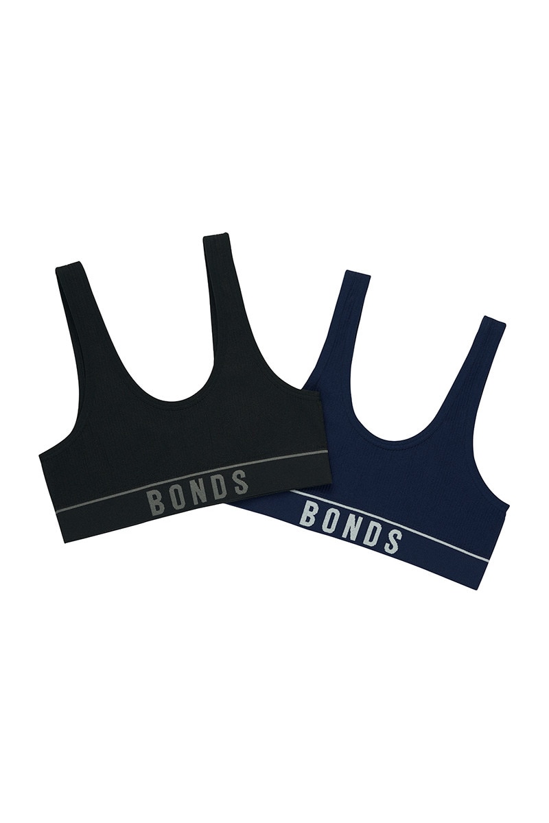 BONDS Girls Original Rib Tank Crop 2 Pack | UWLK2A | Black & Navy