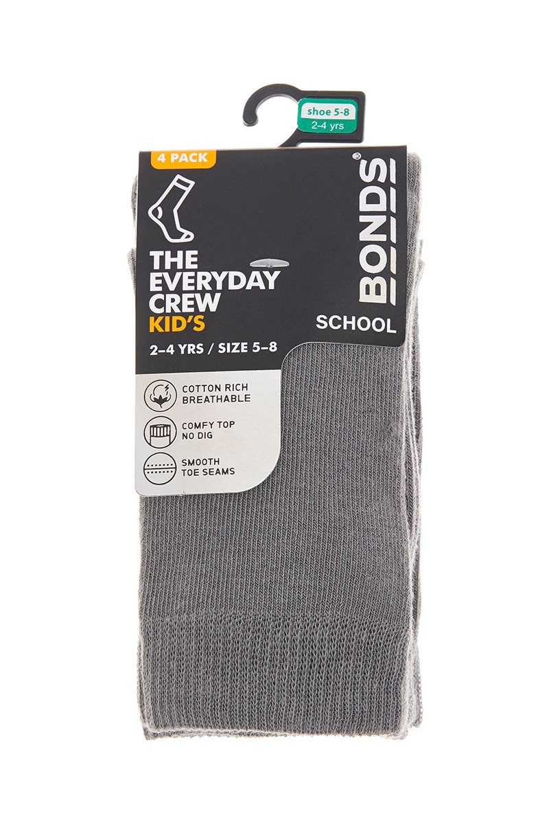 Bonds Kids School Oxford Crew Socks 4 Pack | Kids Socks | R6074W