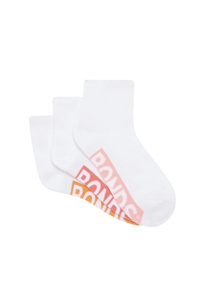 Bonds Womens Logo Cushioned Quarter Crew Socks 3 Pack | Womens Socks ...