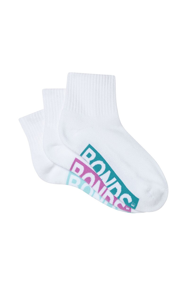 Bonds Womens Logo Cushioned Quarter Crew Socks 3 Pack | Womens Socks ...