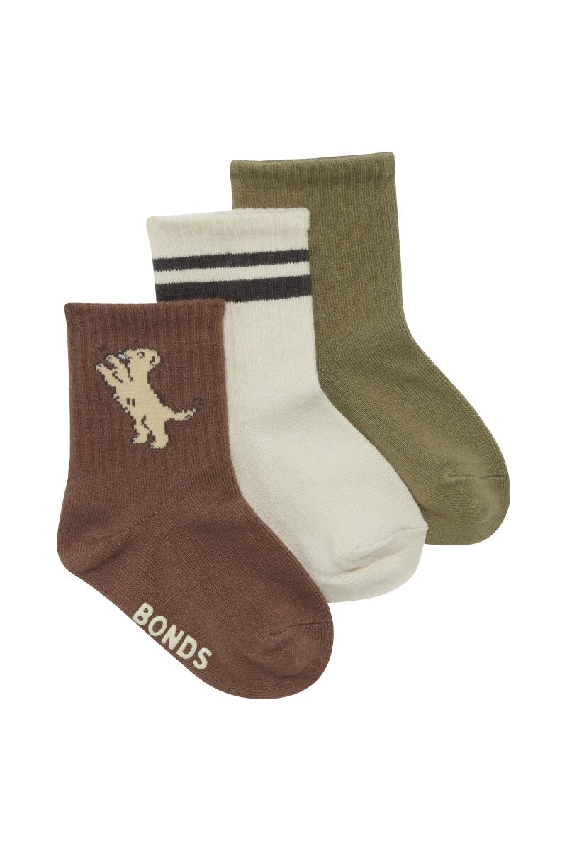 Bonds Baby Pattern Rib Crew Sock 3 Pack | Baby Socks | RXK33N