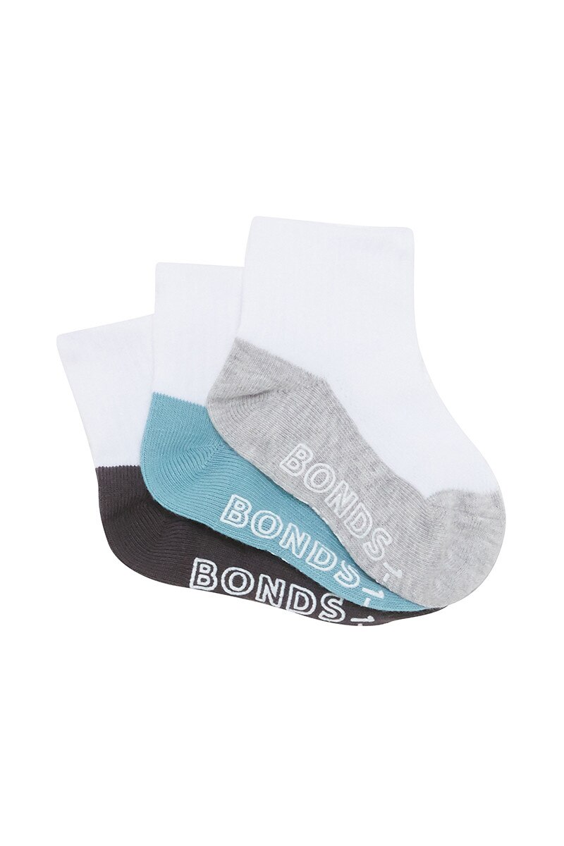 Bonds Baby Logo Lightweight Quarter Crew Socks 3 Pack | Baby Socks | RXVF3N