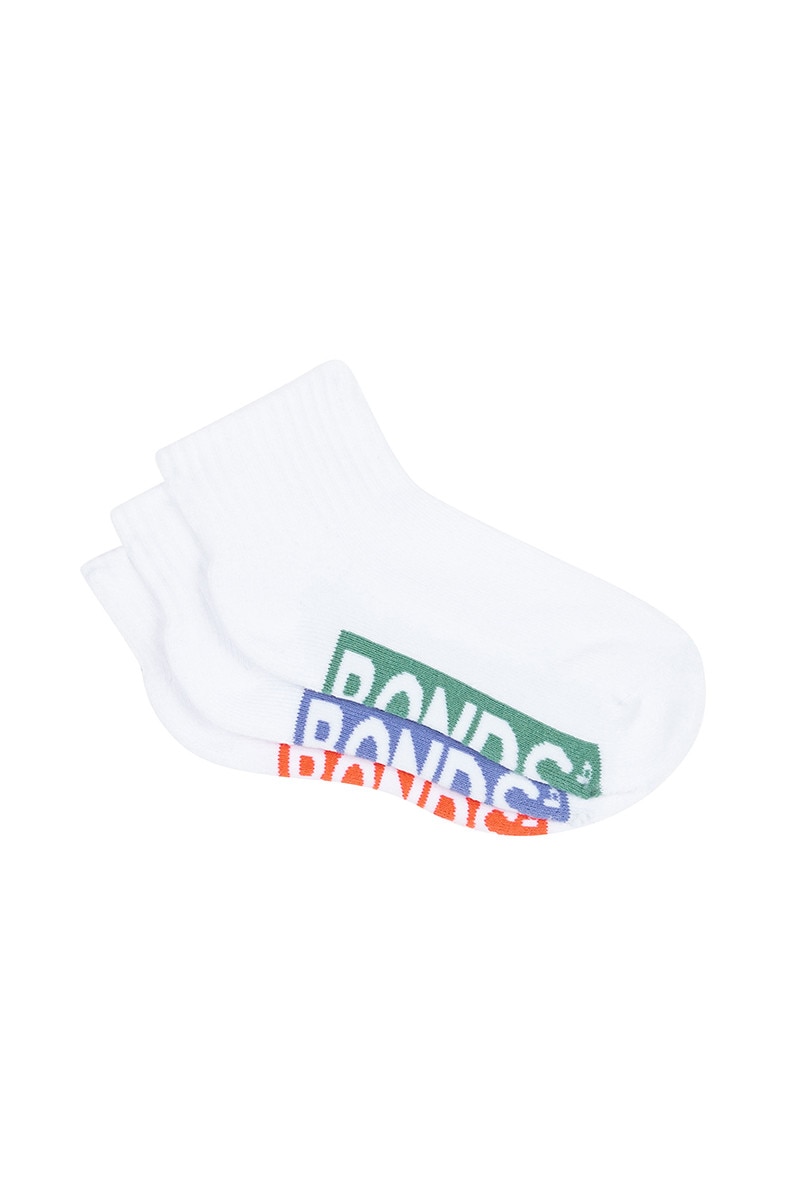 Bonds Kids Cushioned Quarter Crew Socks 3 Pack | Kids Socks | RXVP3N