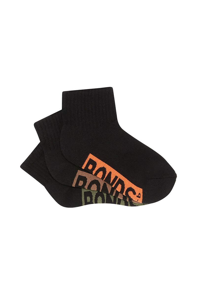 Bonds Kids Logo Cushioned Quarter Crew Socks 3 Pack | Kids Socks | RXVP3N