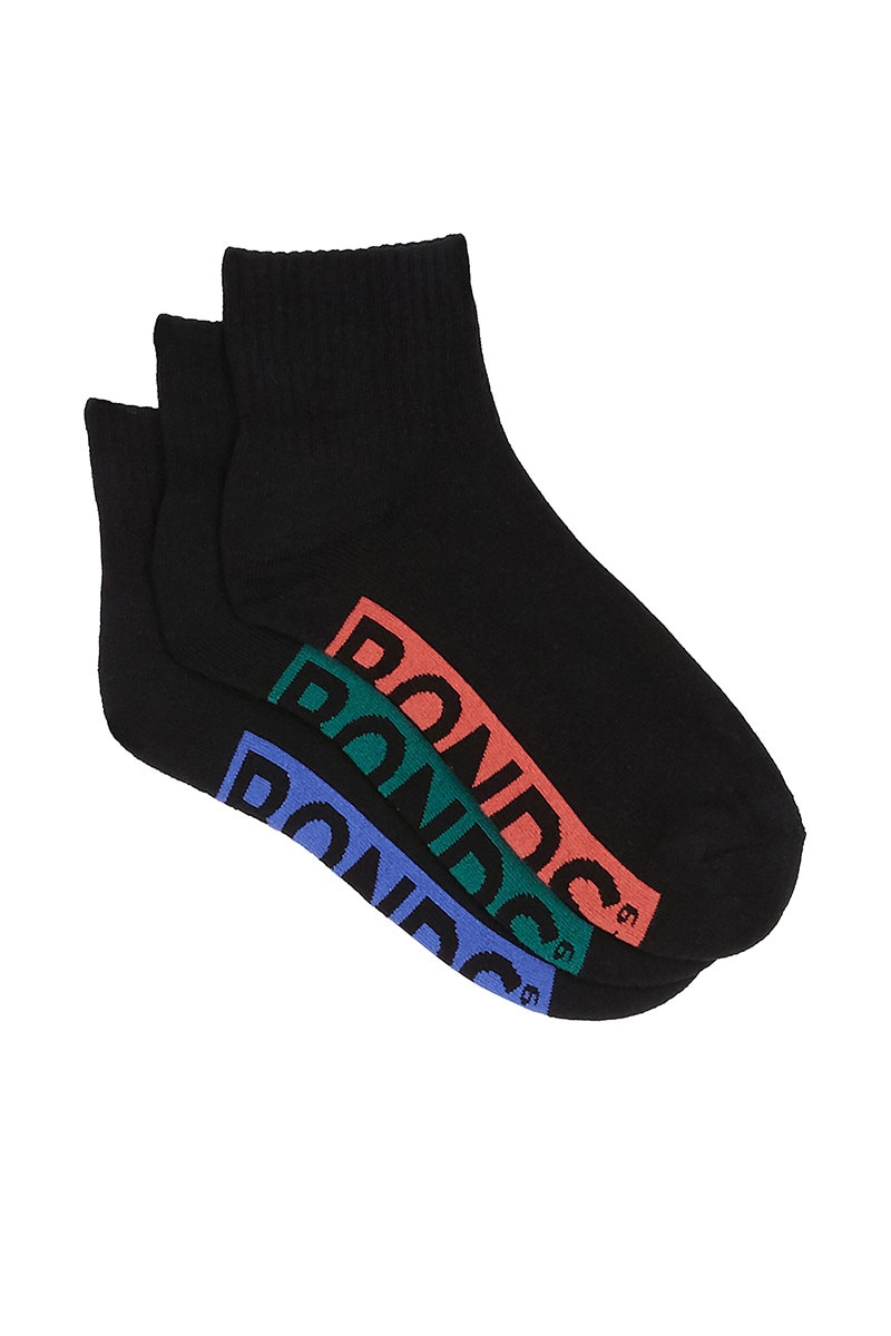 Bonds Mens Logo Cushioned Quarter Crew Socks 3 Pack | Mens Socks | SXN93N