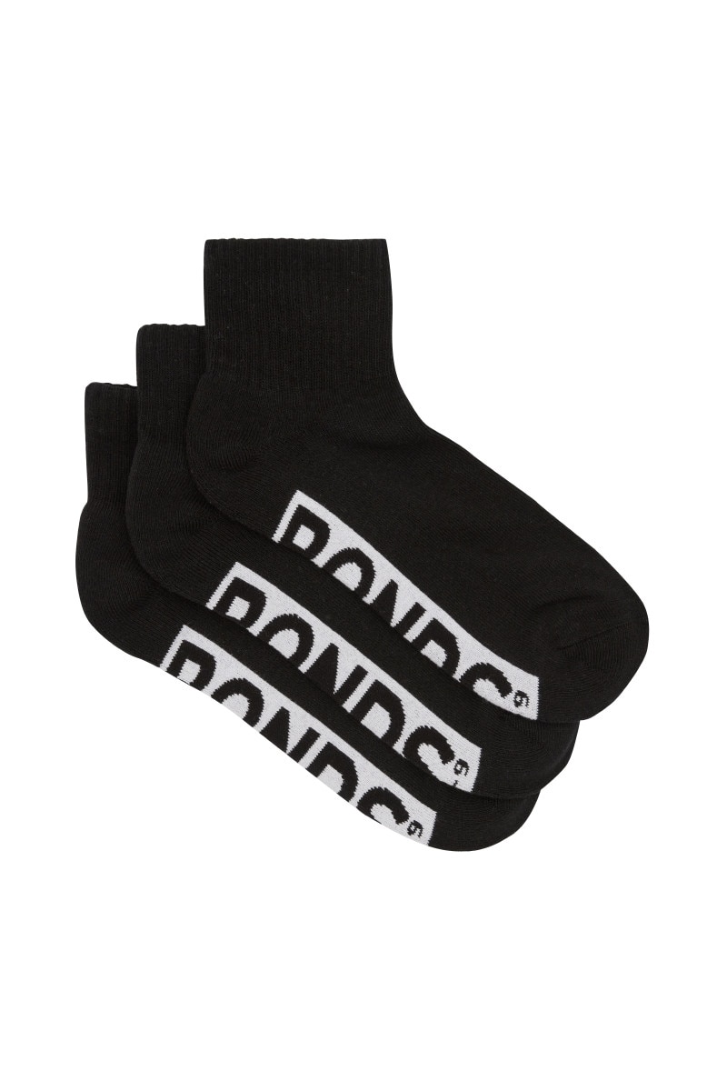 Bonds Mens Logo Cushioned Quarter Crew Socks 3 Pack | Mens Socks | SXN93W