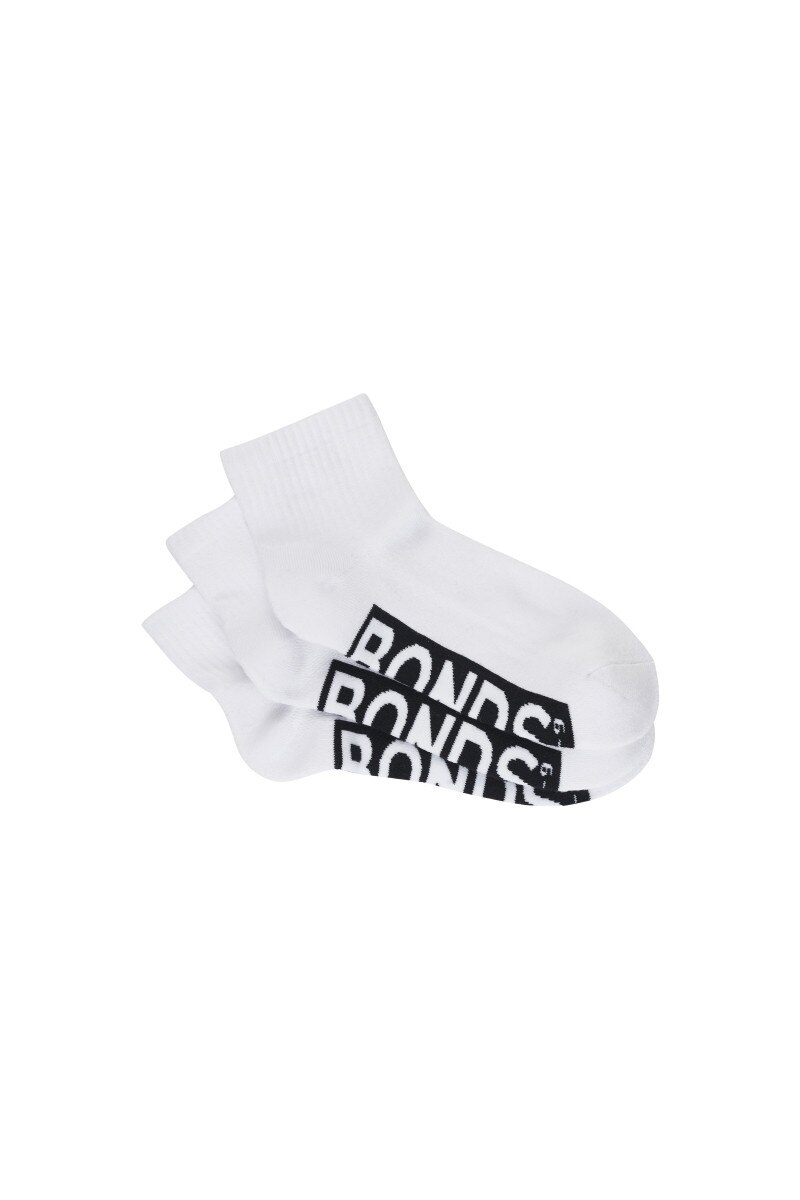 Bonds Mens Logo Cushioned Quarter Crew Socks 3 Pack | Mens Socks | SXN93W