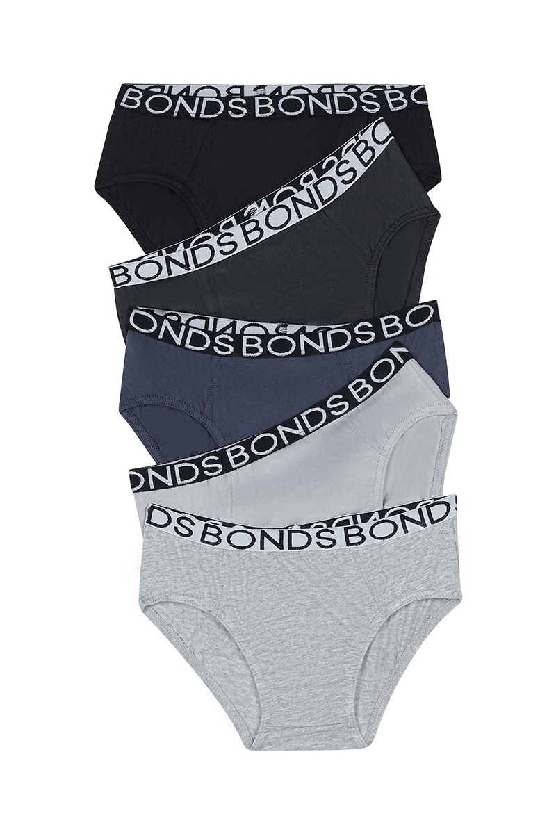 Buy Boys Brief 5 Pack in Black/Greyscale Online | BONDS