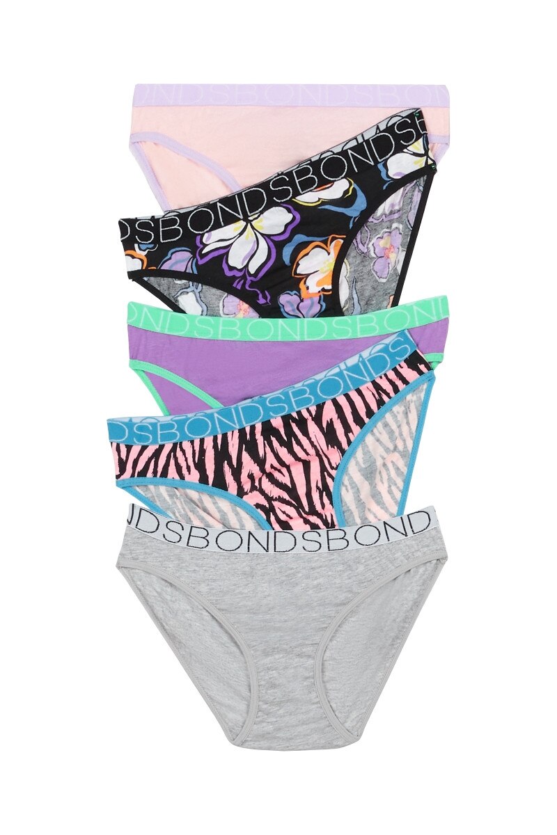 Bonds Girls Bikini 5 Pack | Girls Underwear | UWNV5A
