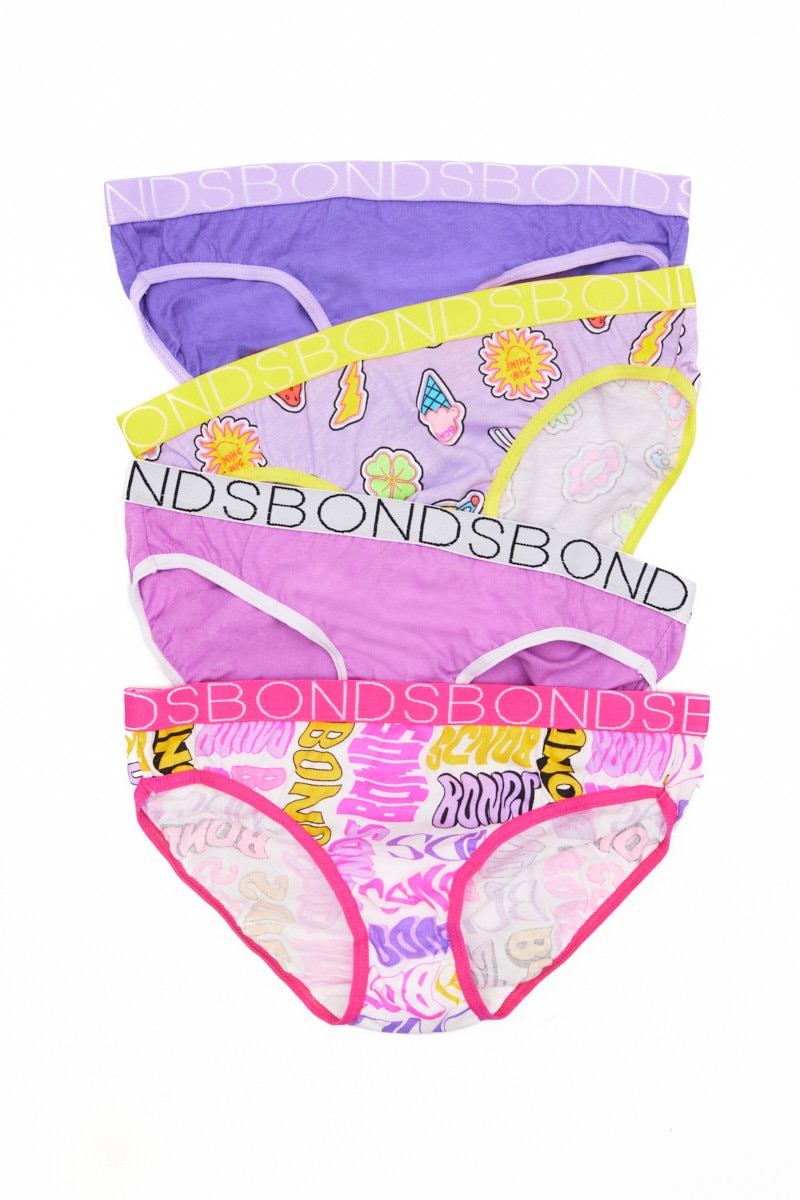 Bonds Girls Bikini 4 Pack | Girls Underwear | UXYH4A