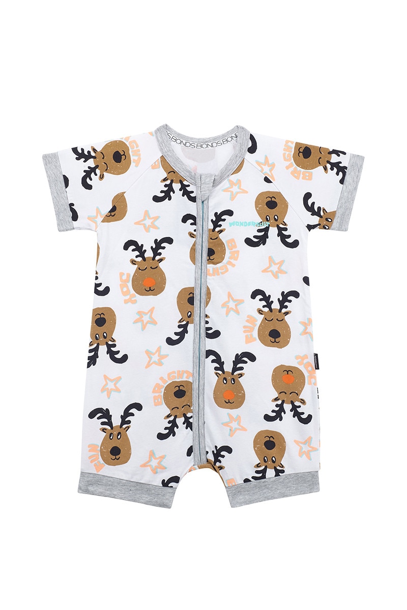 BONDS Zip Romper | BXP9A | Joyful Reindeers White